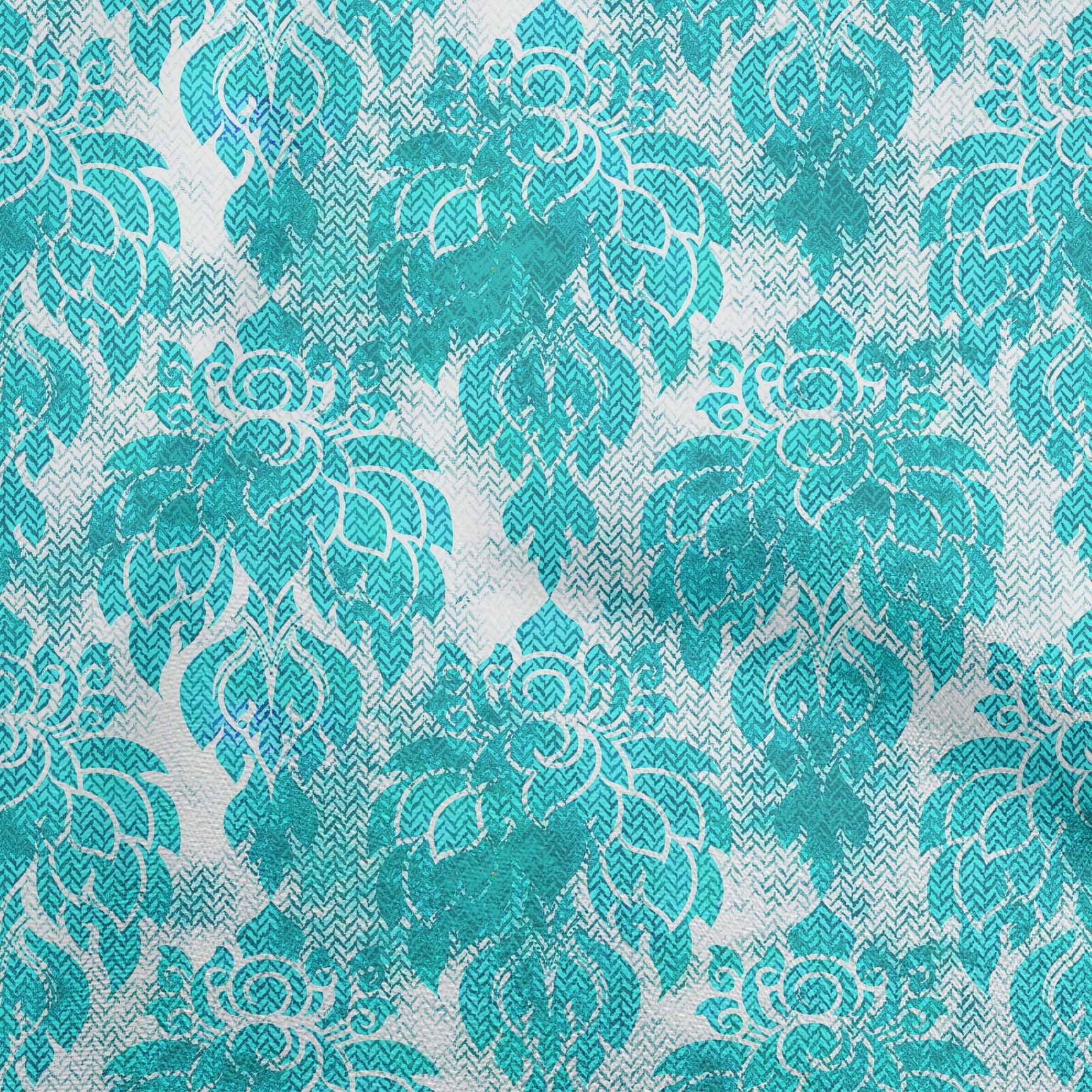 oneOone Viscose Chiffon Turquoise Blue Fabric Damask Dress Material ...