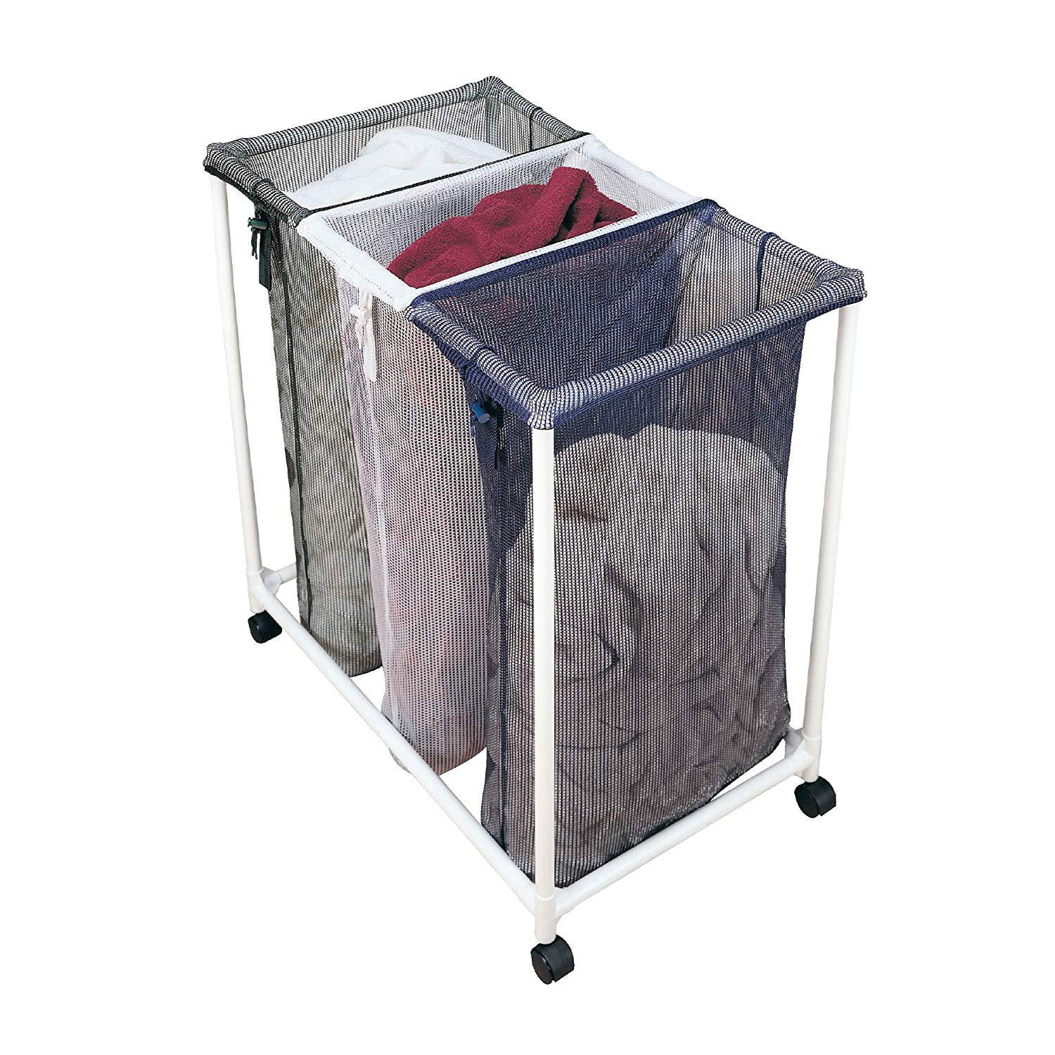 Smart Design Deluxe Rolling Triple Compartment Laundry Sorter Hampers ...