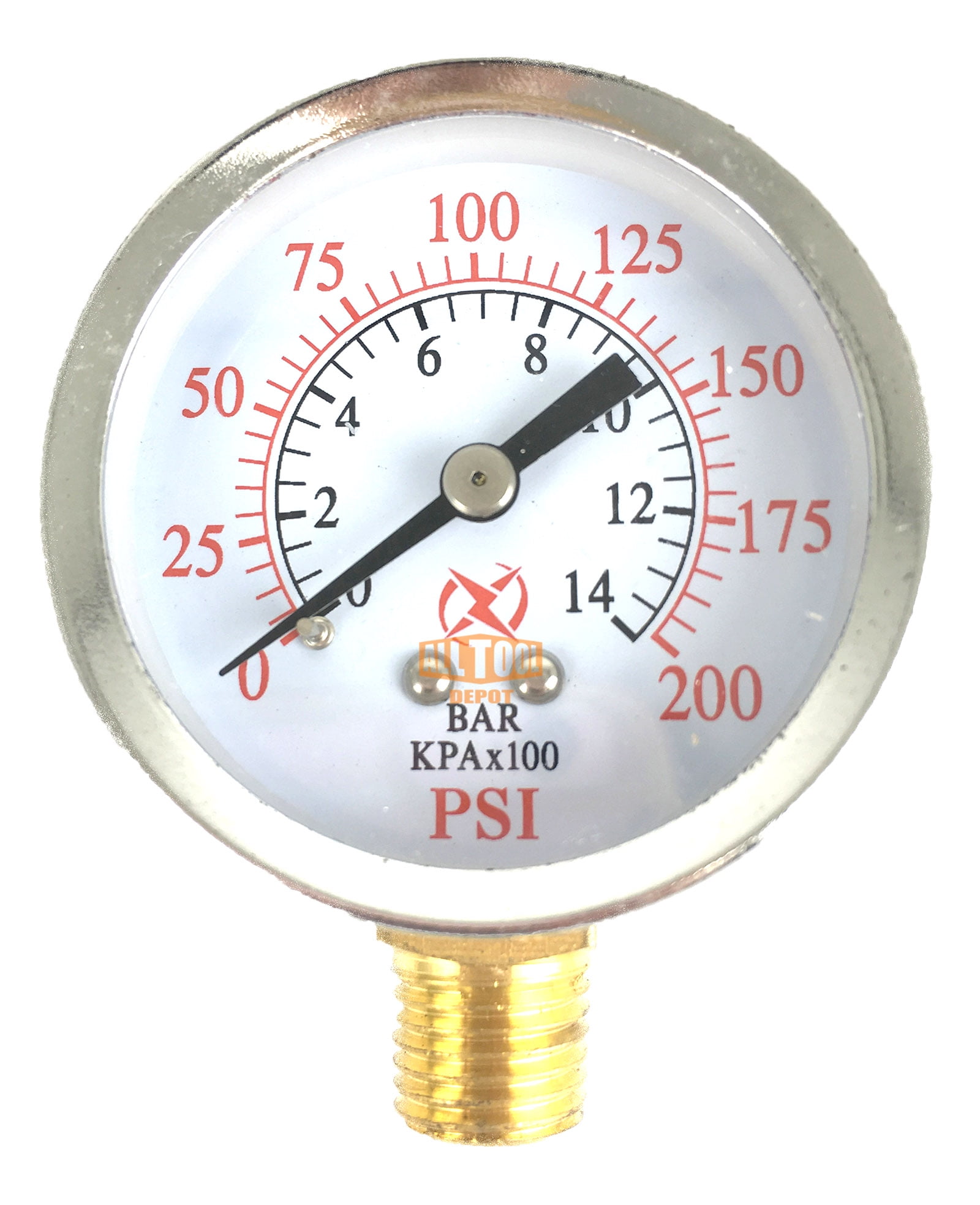 2" Air Pressure Gauge Lower Side Mount 1/4" NPT 2" Dial - 0 to 200 PSI ...