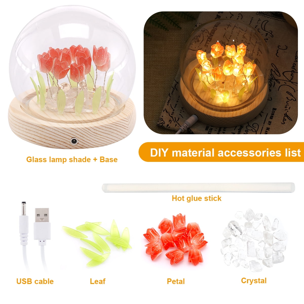 Eummy DIY Flower Night Light Decorative Rose Flower Desk Lamp Handmade ...