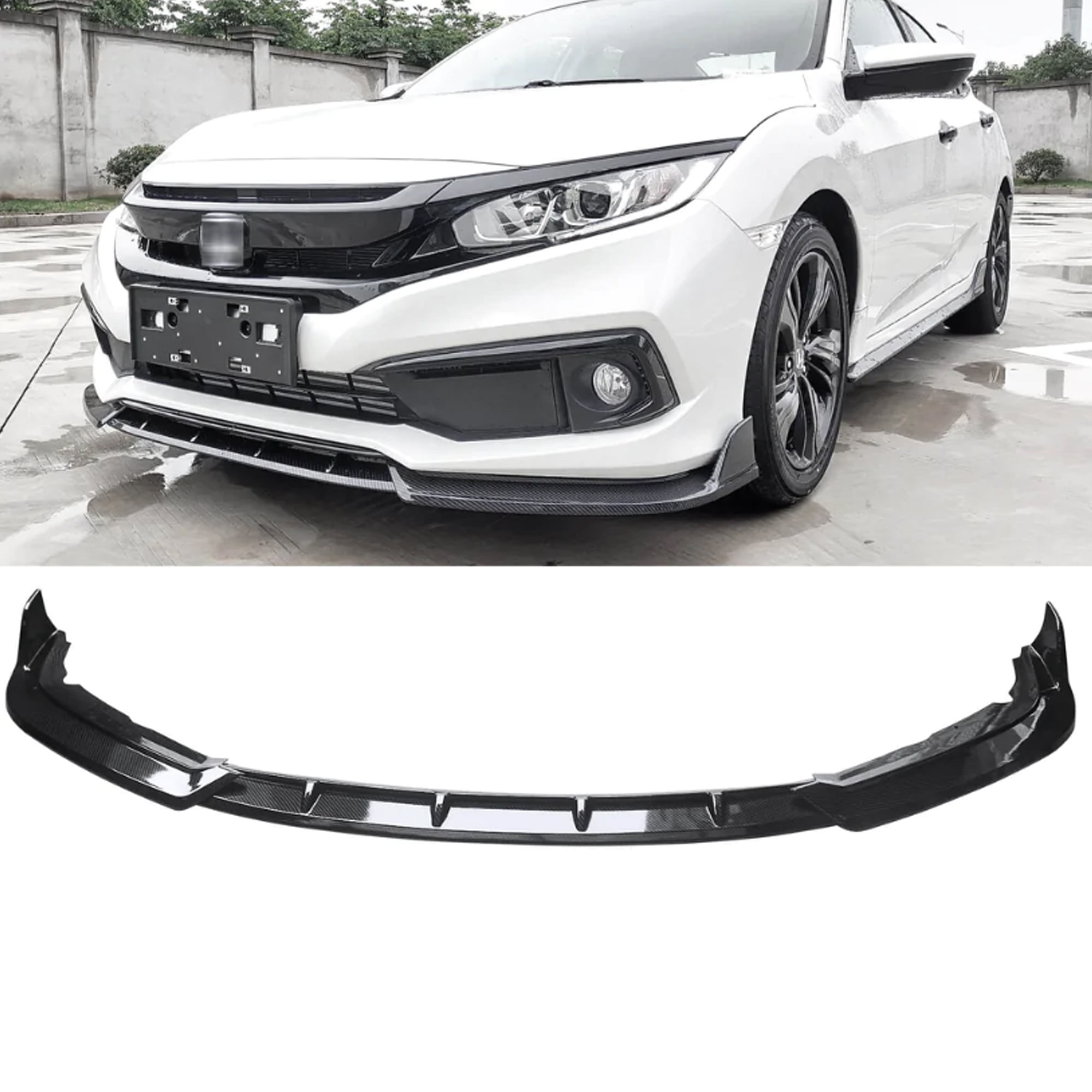NINTE Front Bumper Lip for 2019-2021 Honda Civic Sedan Carbon Fiber ...