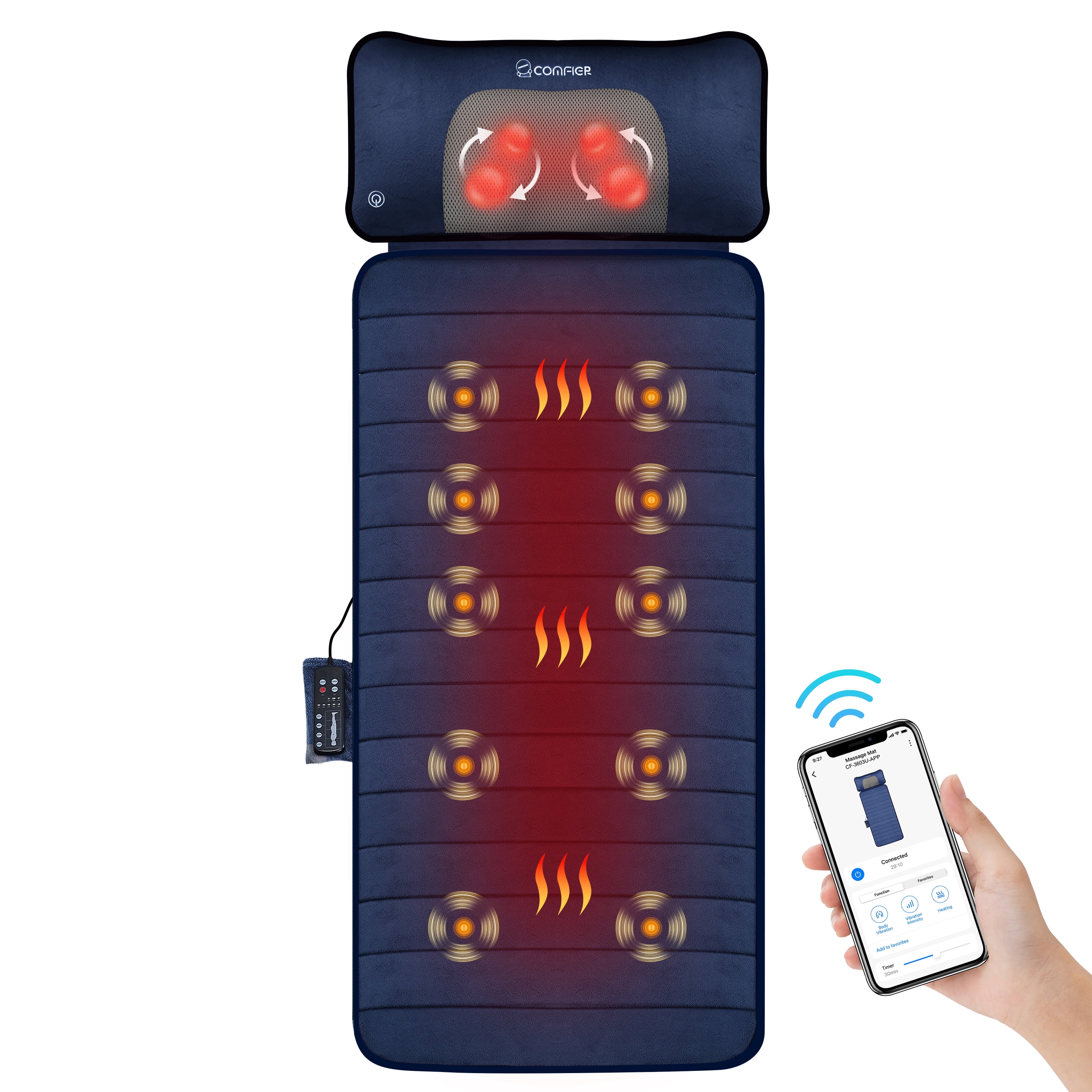 Comfier Full Body Massage Mat With Heat Back Massager Chair Pad Vibrating Cushion With Shiatsu