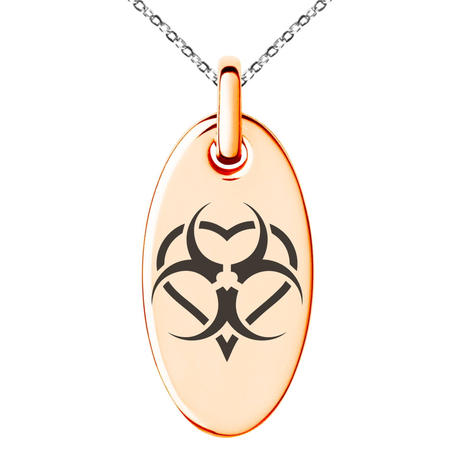 Stainless Steel Biohazard Love Heart Engraved Small Oval Charm Pendant ...