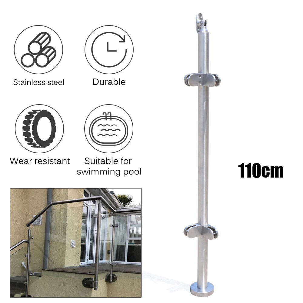 FETCOI 316 Stainless Steel Pole Railing 110cm High Glass Balustrade ...