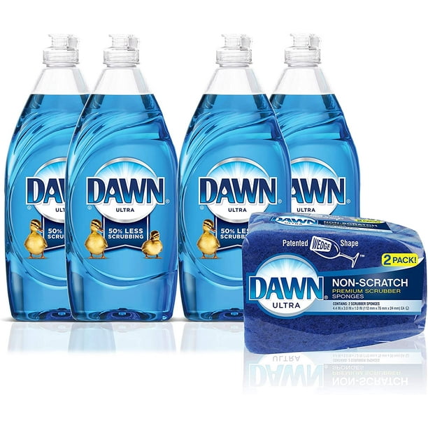 Dawn Ultra Dishwashing Liquid Dish Soap (4x19oz) + Non-Scratch Sponge (2ct), Original Scent ...