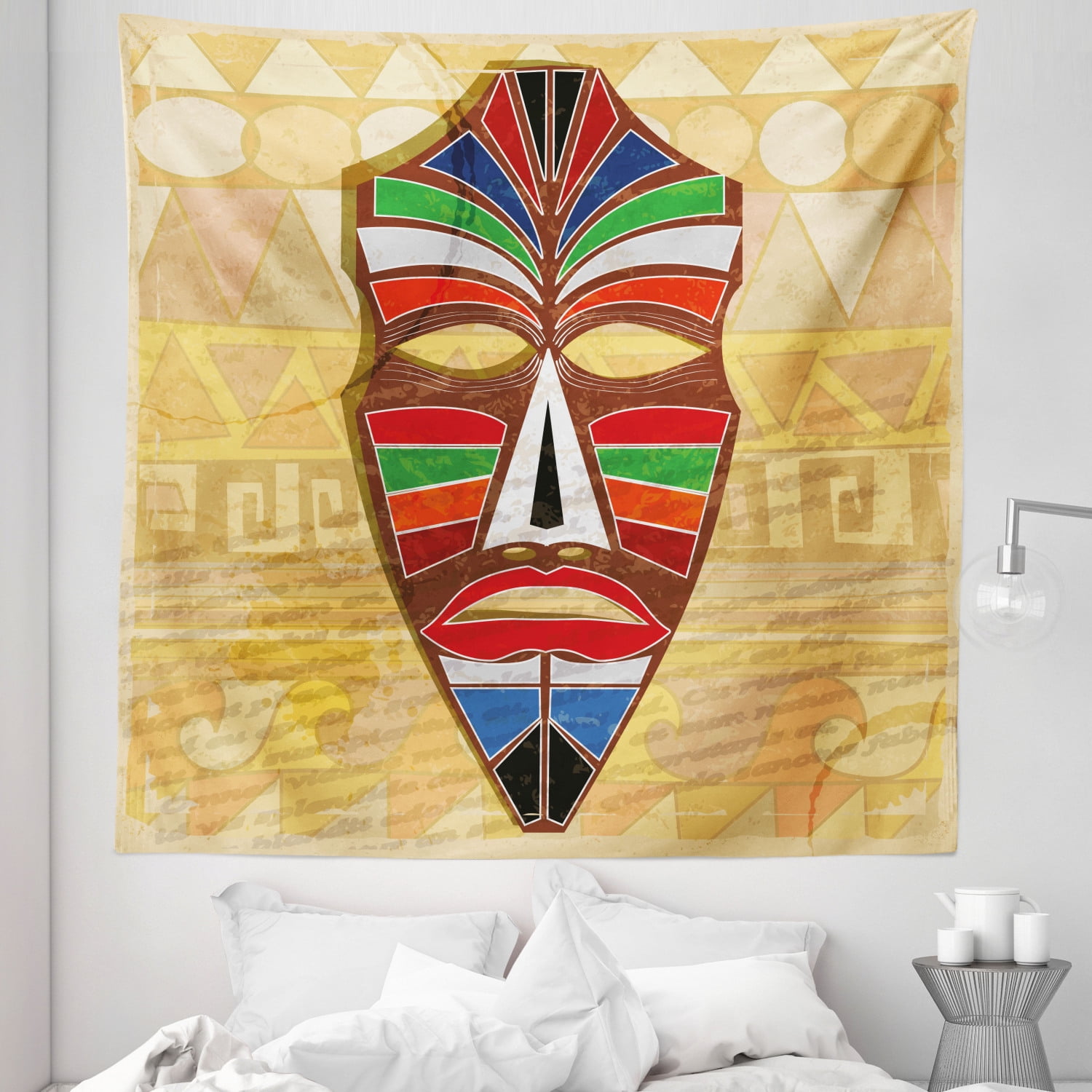 Tiki Bar Tapestry, Colorful Vivid on Vintage Style Backdrop Geometric ...