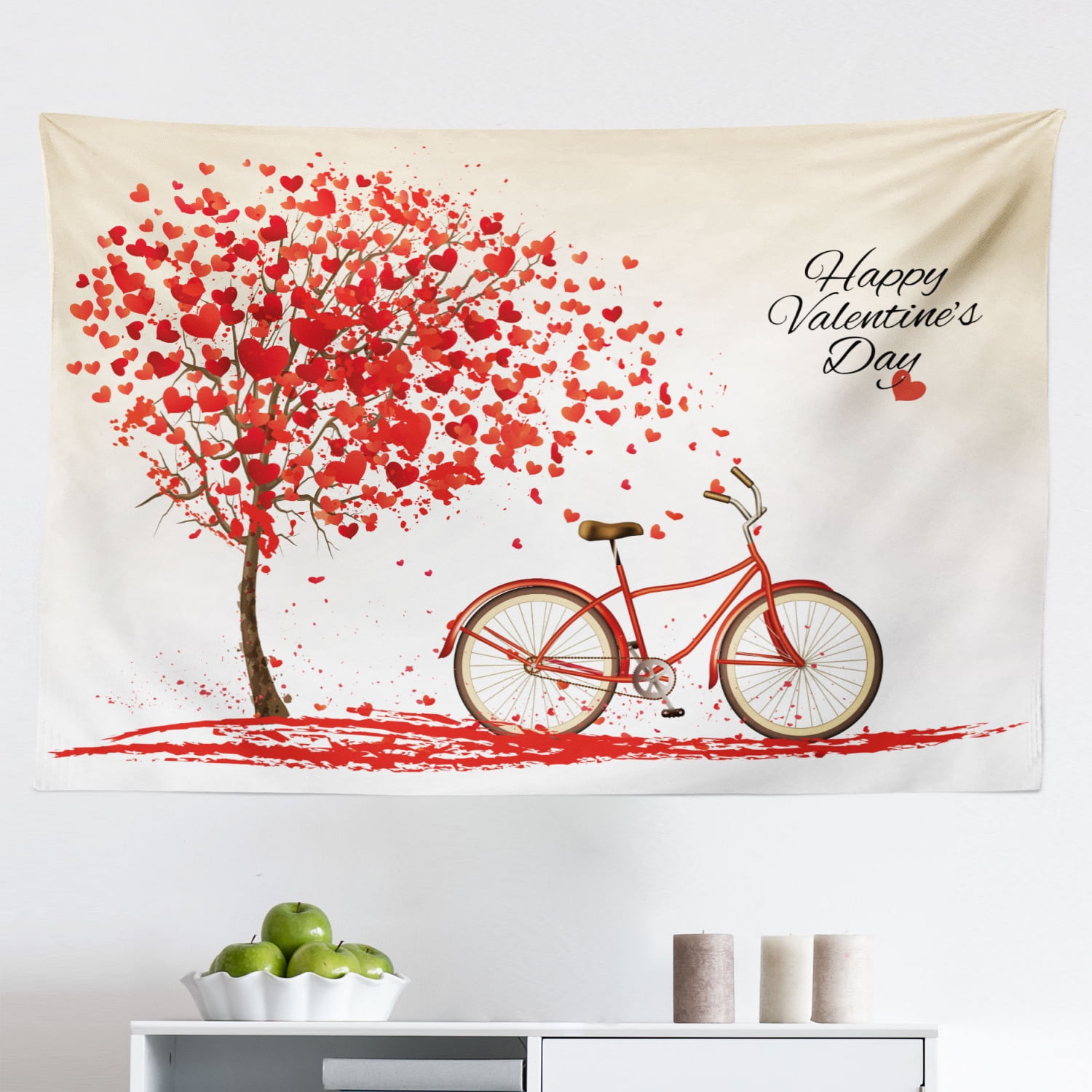 Valentines Day Tapestry, Teddy Bear Violin Made Romantic Music Notes ...