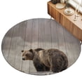 Bear Washable Round Area Rug 7 ft, Farmhouse Rustic Animals Wooden ...