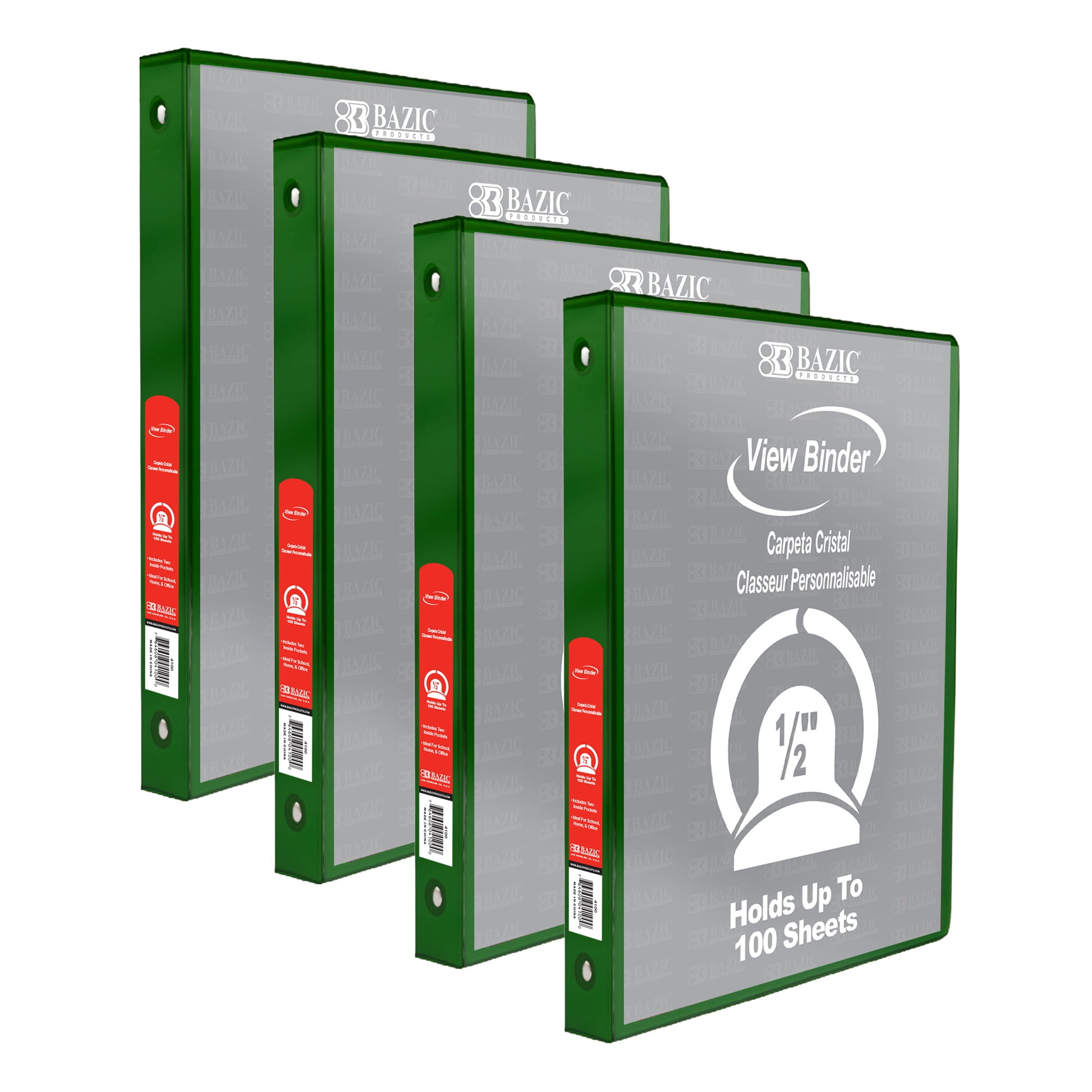 BAZIC 3 Ring Binder 1/2" Economy View Binders Green, Hold 100 Sheets, 4 ...