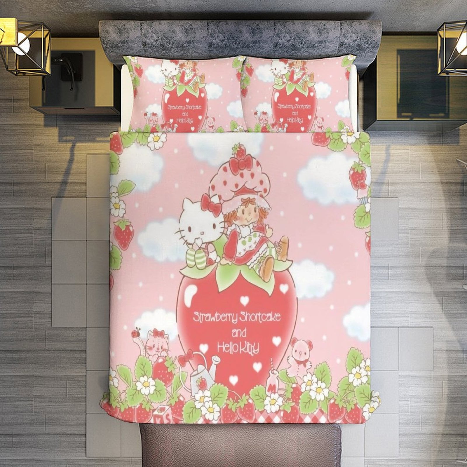 Hello Kitty and strawberry Bedding Set for Girls Kids Teen Tween, Ultra ...