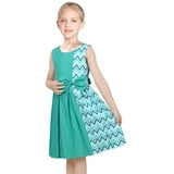 Girls Dress Green Chevron Color Contrast Sundress School Holiday Casual ...