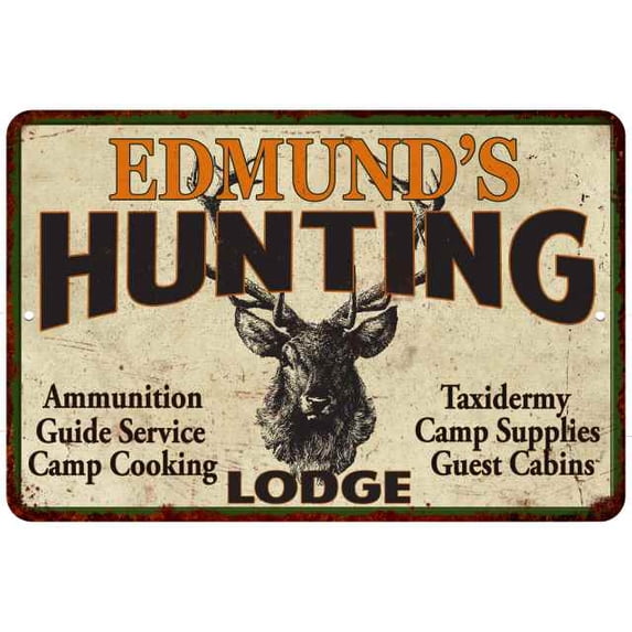 EDMUND'S Hunting Lodge Sign 12 x 18 Matte Finish Metal 112180015390 ...