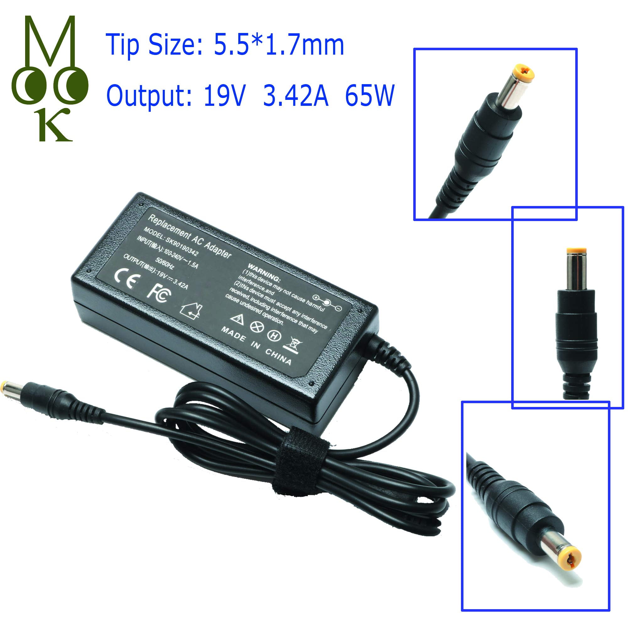 19V 3.42A 65W Laptop Adapter Charger for Acer Aspire 5253 7560 5750 ...