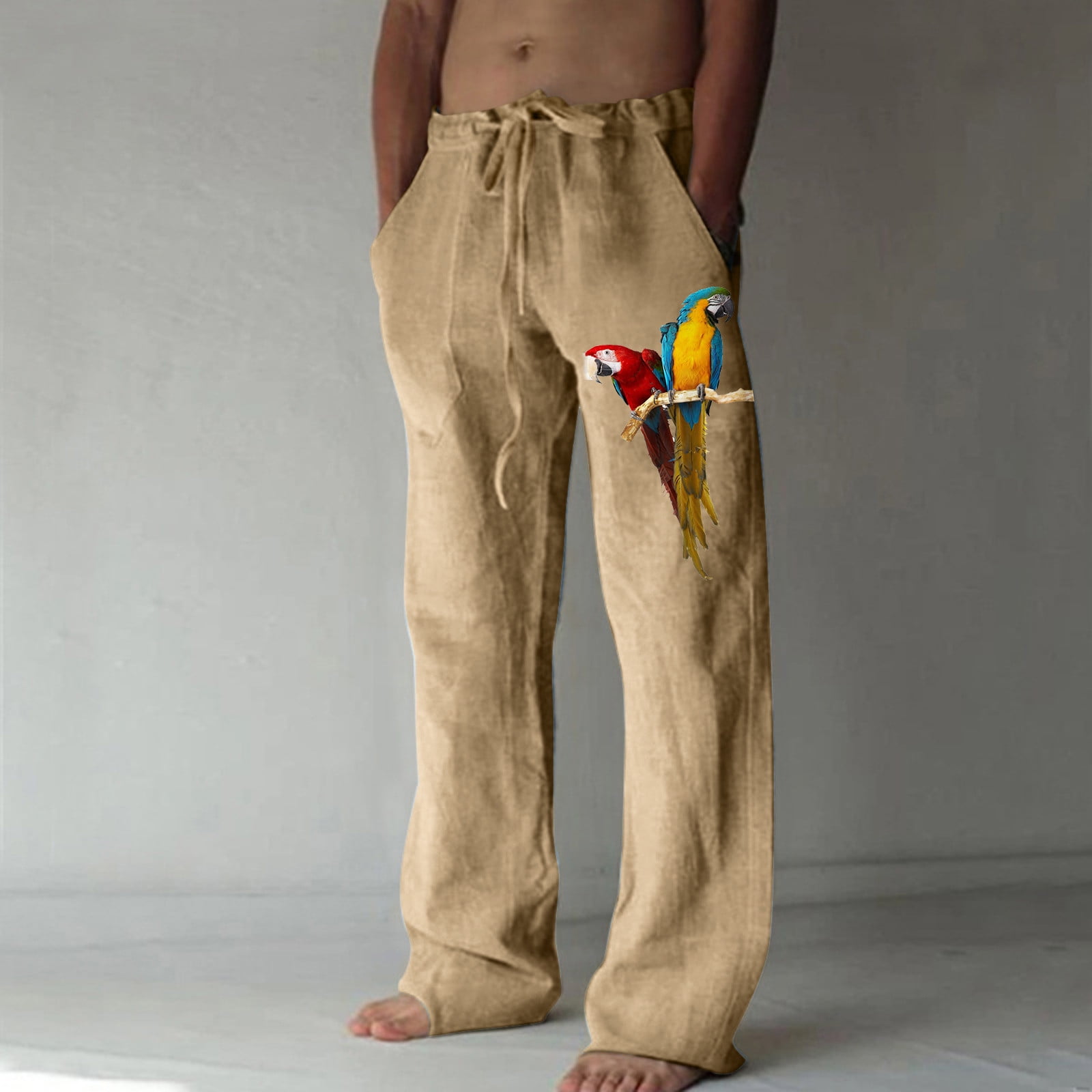 Mens Linen Cotton Pants Casual Yoga Pant Loose Fit Drawstring Trousers ...