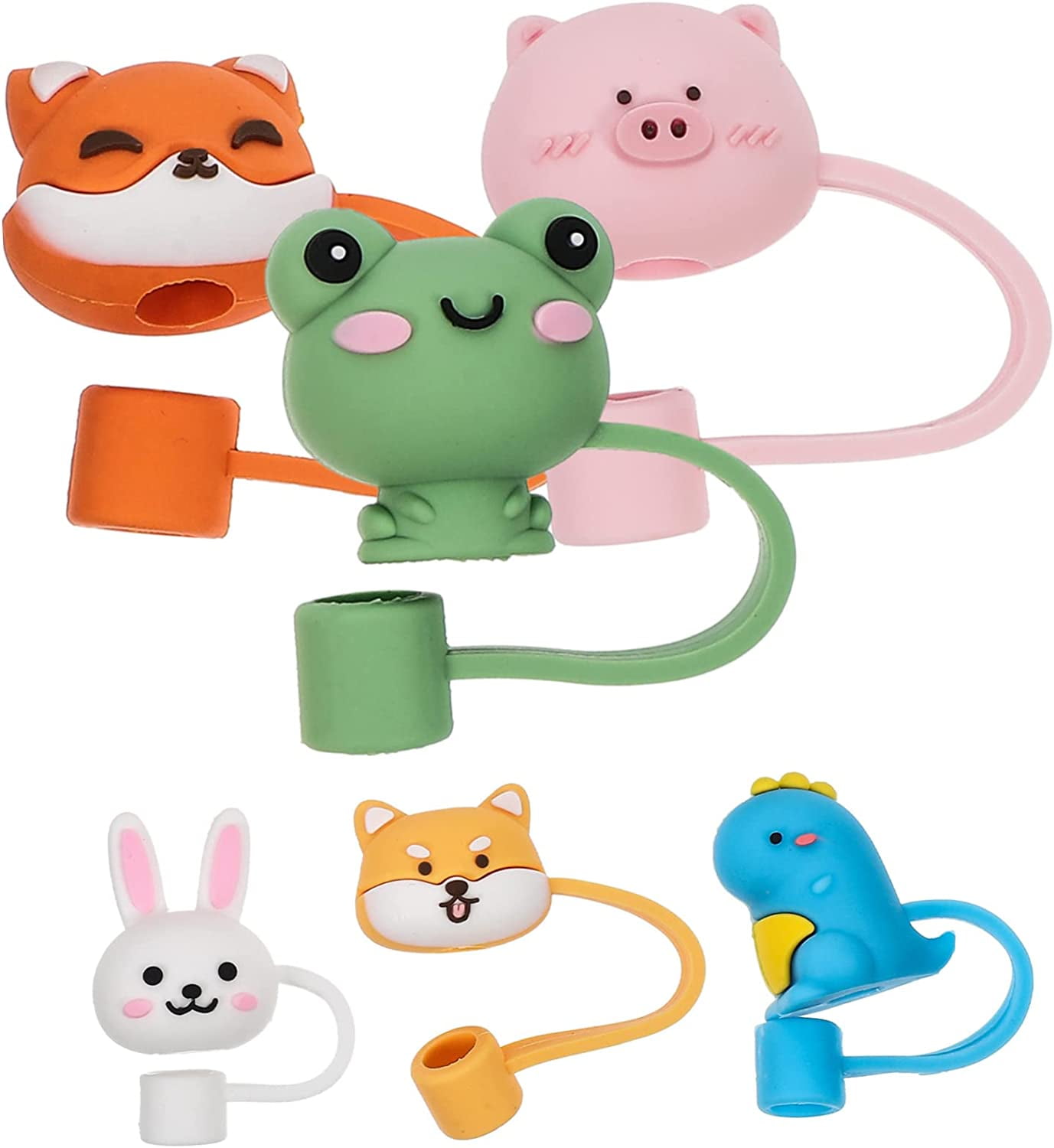 Silicone Straw Tips 6pcs Animal Straw Set Gift Toppers Silicone Straw ...