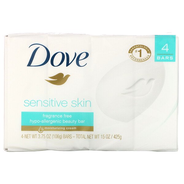 Dove Beauty Bar Soap Sensitive Skin Fragrance Free 4 Bars 3 75 Oz