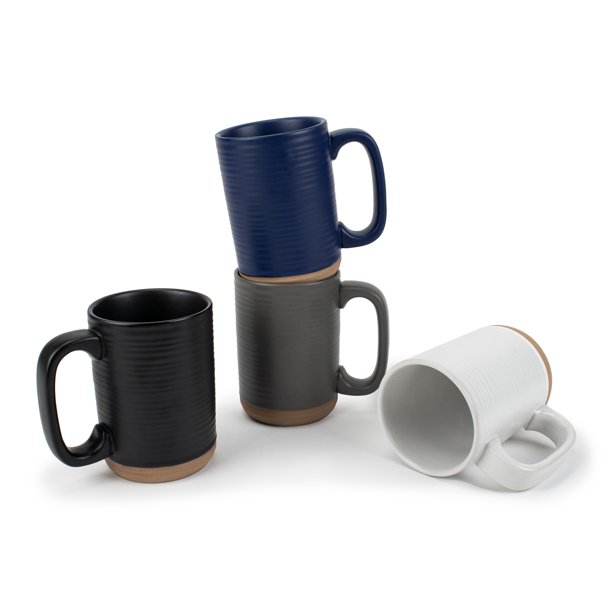 Elanze Designs Tall Ribbed Raw Clay Bottom Colorful 16 ounce Ceramic Coffee Mugs Set of 4 ...