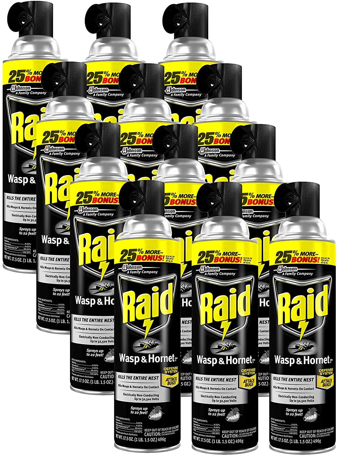 Raid Wasp and Hornet Killer 17.5 Ounce Pack of 12 - Walmart.com