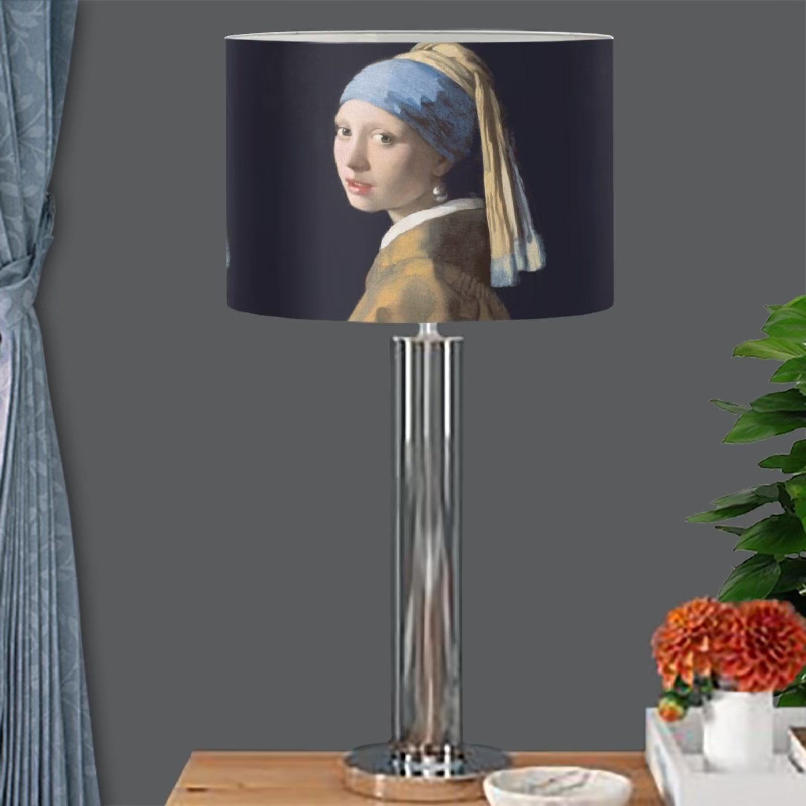 NETILGEN Girl with A Pearl Earring Cylinder Table Lamp Shade Well ...