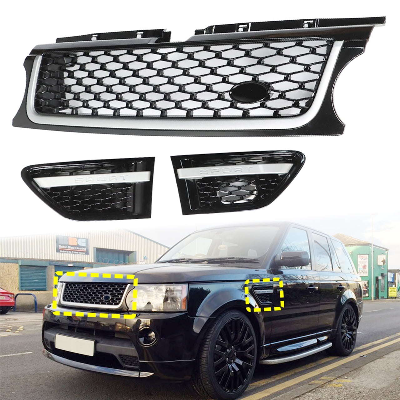 Fit for 10-13 Range Rover Sport Grill Chrome Front Grille & Air Side ...