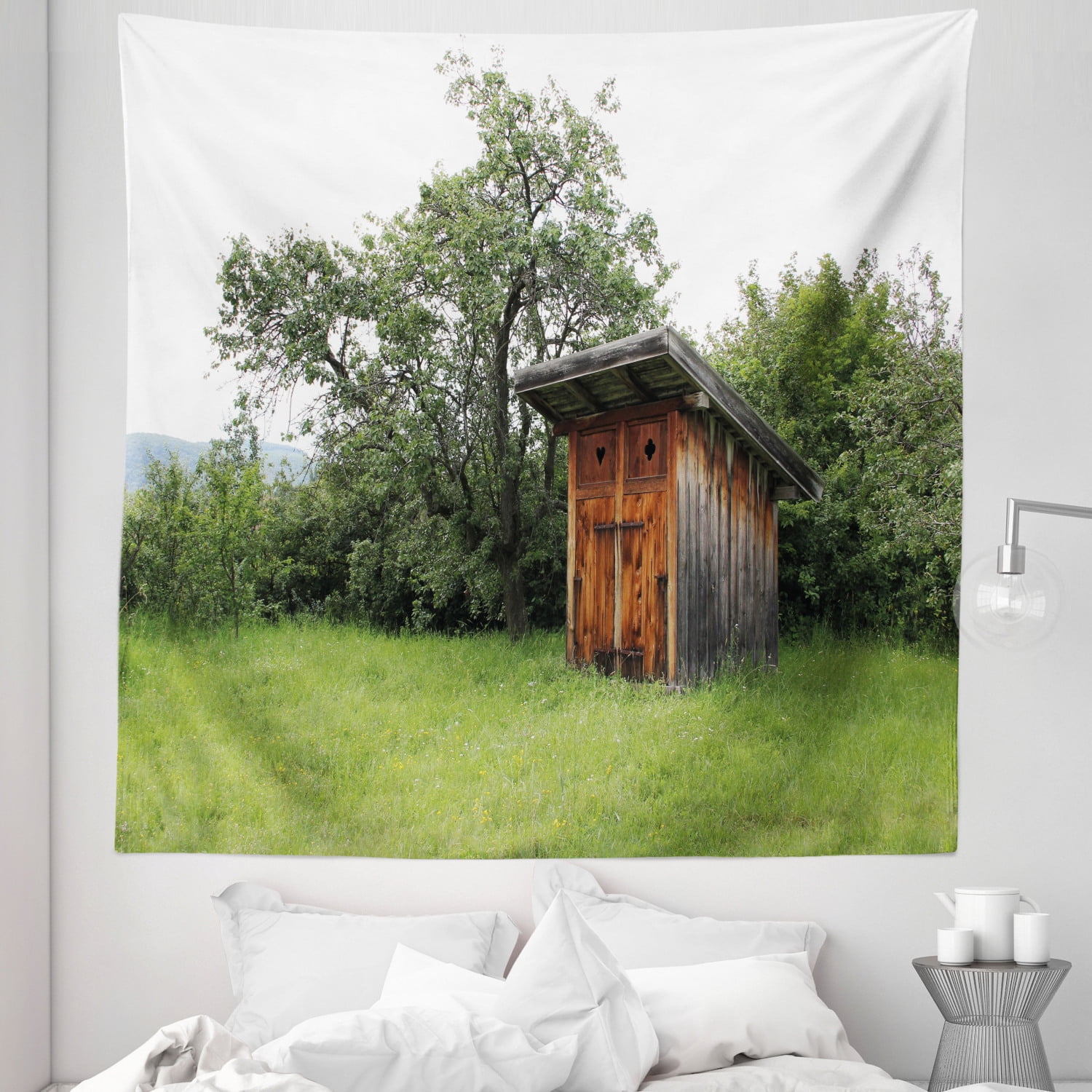 Outhouse Tapestry, Wooden Little Hut Barn Shed Cottage in Nature Forest ...