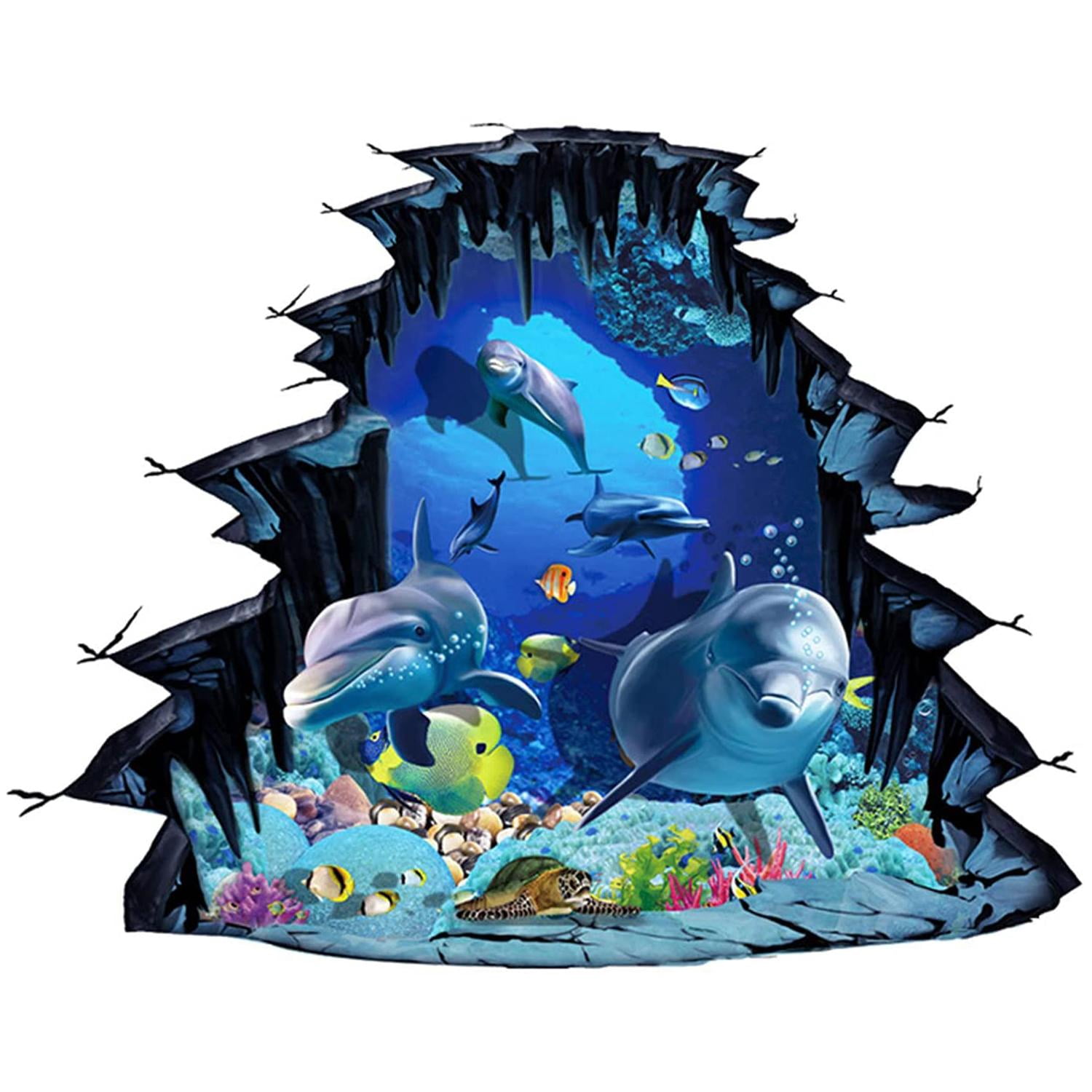 Removable Self-adhesive Sea Life Wall Art Stickers, Ocean Dolphin 3D ...
