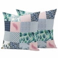 Blue Plaid Monstera Leaves Waterproof Throw Pillow Covers Set of 2 ...