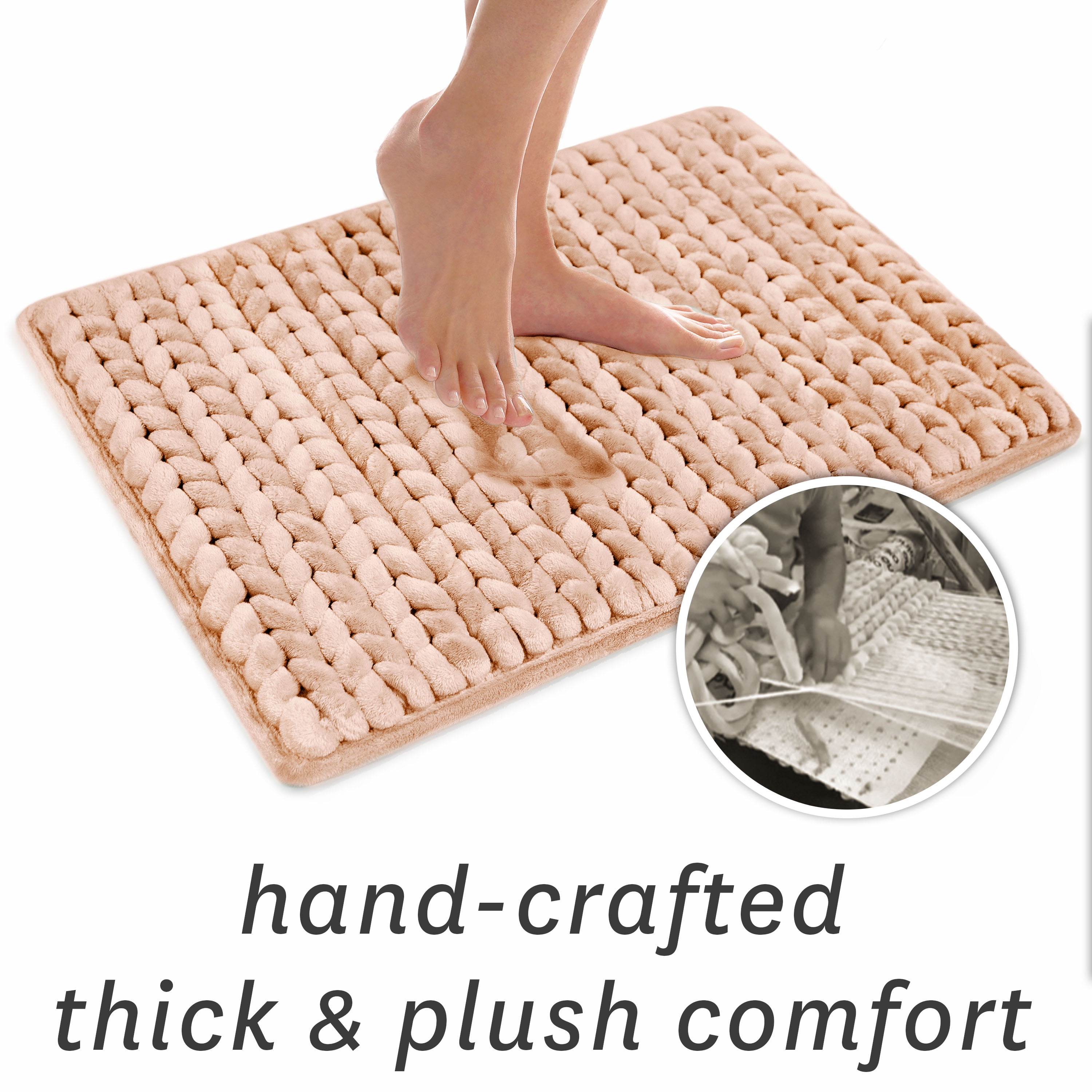 Better Homes & Gardens Thick & Plush Braided Bath Rug, Blush, Charcoal ...