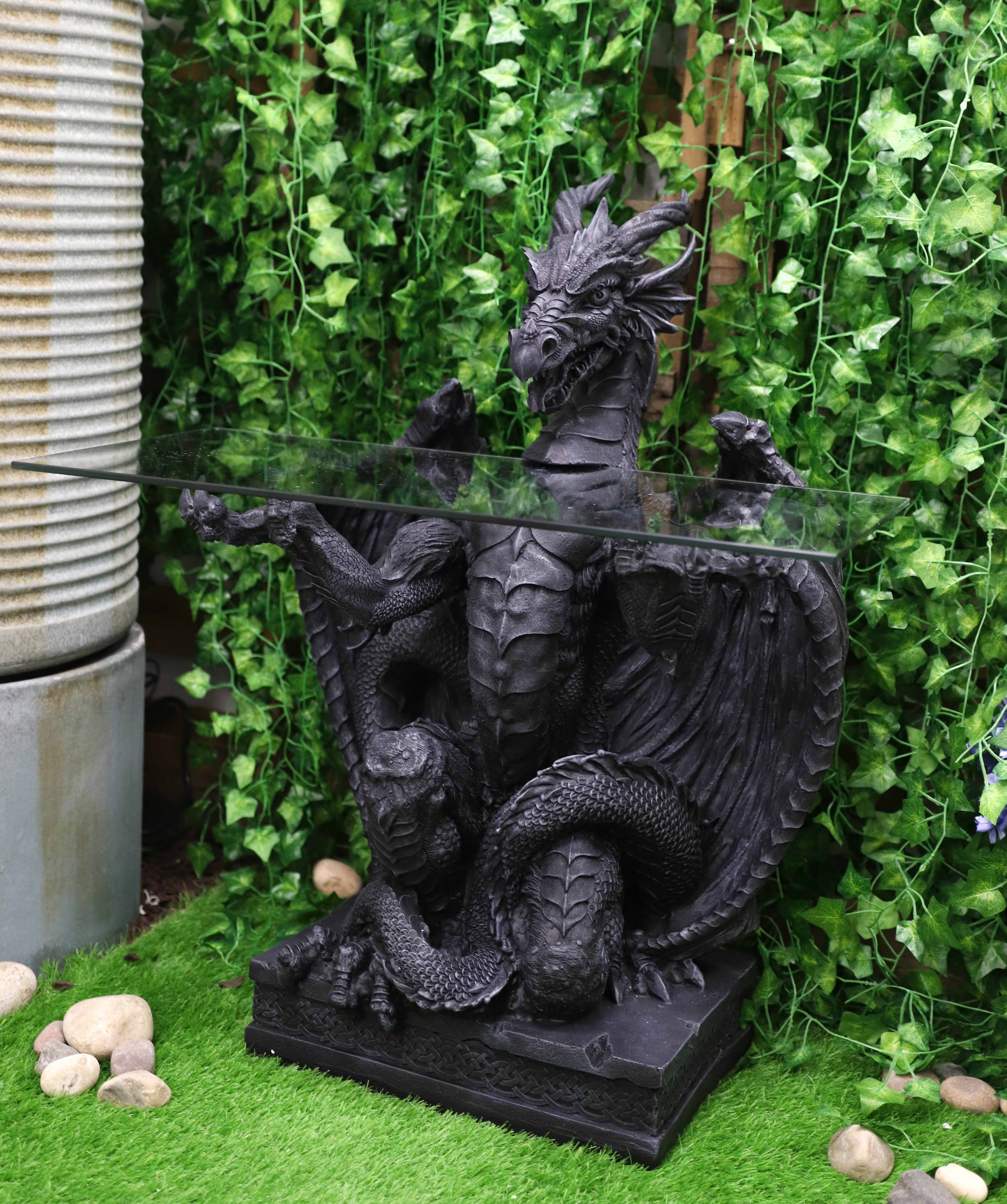Gothic Fantasy Butler Black Dragon Sculptural Glass Topped Side Table ...
