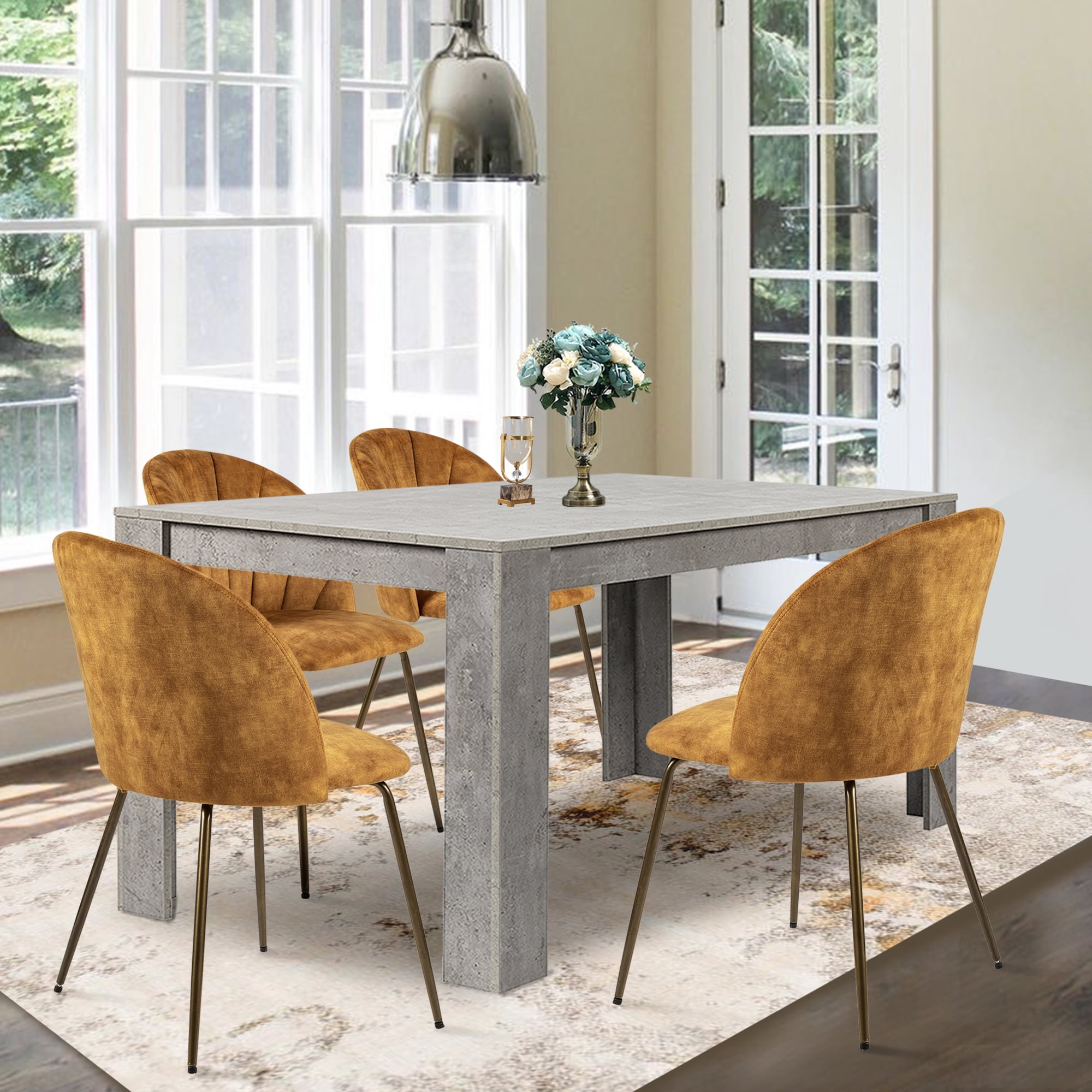 Leejay 5 Pieces Dining Table Set,59 inch Cemented Kitchen Table & 4 ...