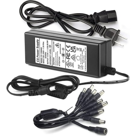 AC to DC 12V 5A Power Supply Adapter with 8 Way Splitter Cable and ...