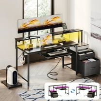 66 inch U Shaped Gaming Desk with Multiple Shelves, Drawers, Adjustable ...