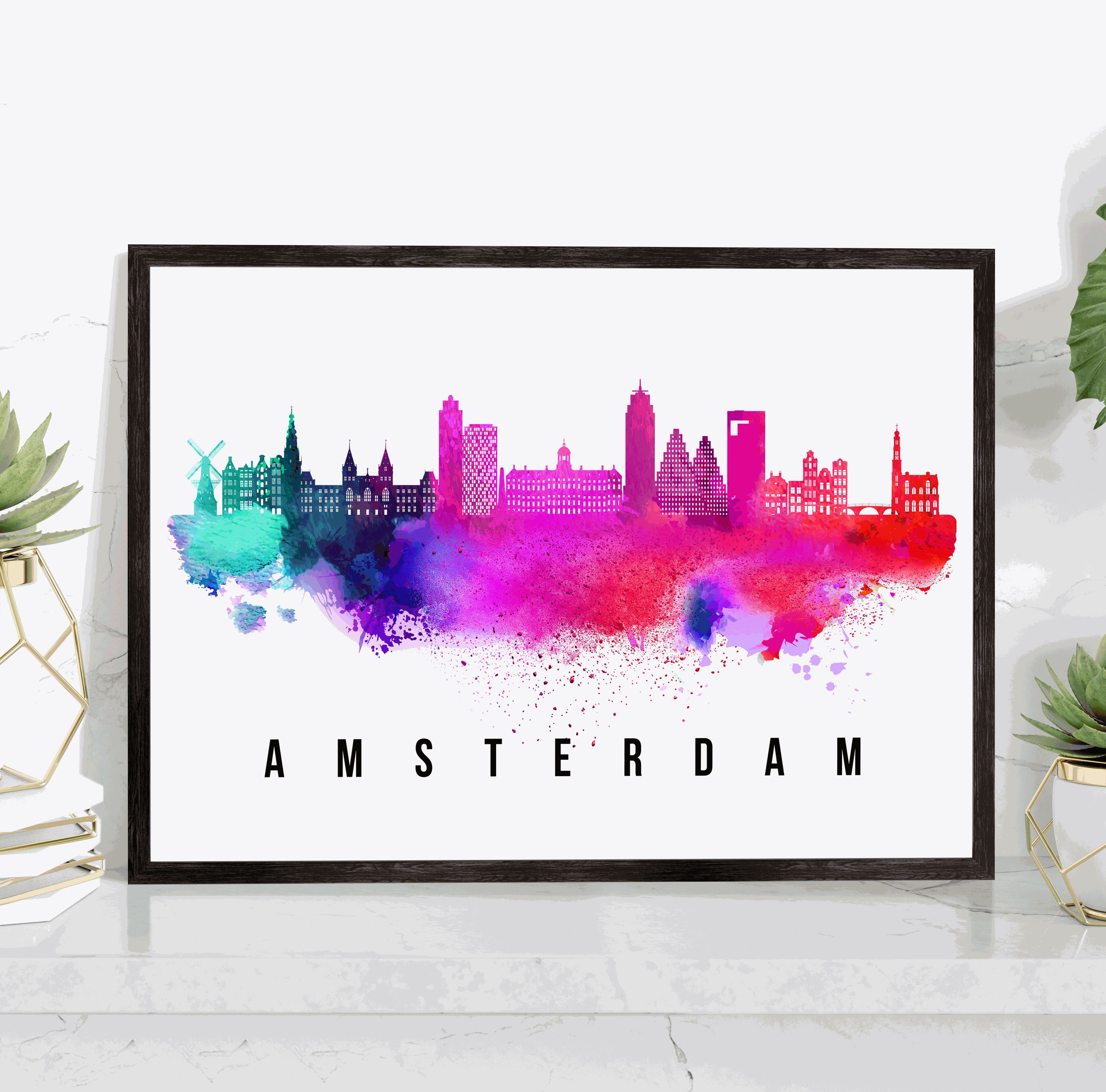 Pera Print Amsterdam Skyline Netherlands Poster, Amsterdam Cityscape ...