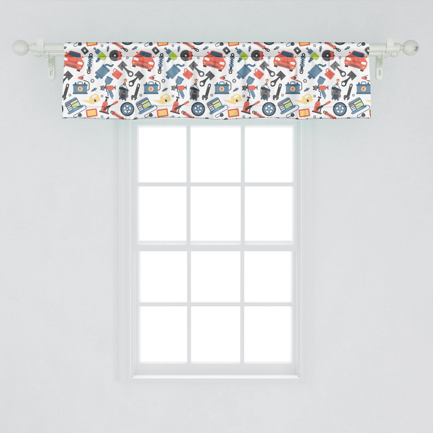 Ambesonne Auto Mechanic Window Valance, Cartoonish Style Drawings of ...