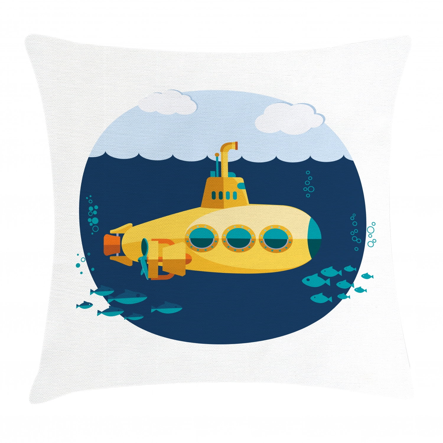 Yellow Submarine Decor Throw Pillow Cushion Cover, Illustration of a ...