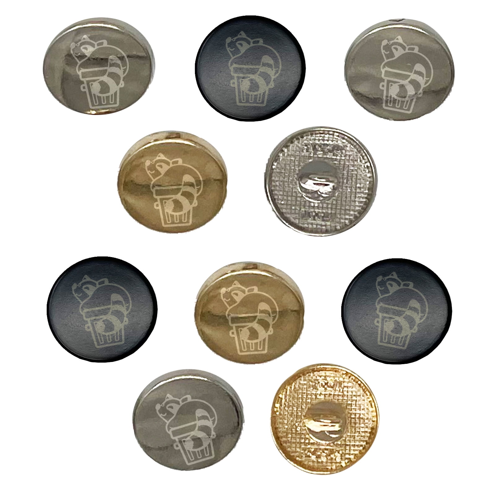 Fat Raccoon Sitting in Trash Can Set of 10 Metal 0.6" (15mm) Sewing ...