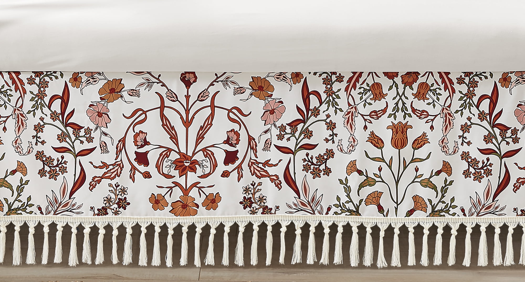 Boho Floral Wildflower Rust Orange and Ivory Dust Ruffle Crib Skirt ...