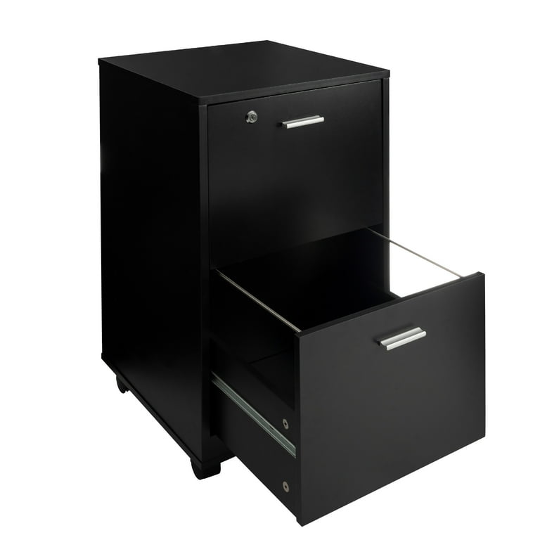 Lavish Home 2 Drawer File Cabinet with Lock and Rolling Wheels Black Walmart