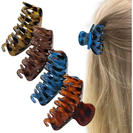 Stylish French Tortoise Shell 2 3" Nonslip Jaw Grips Strong Hold Half ...