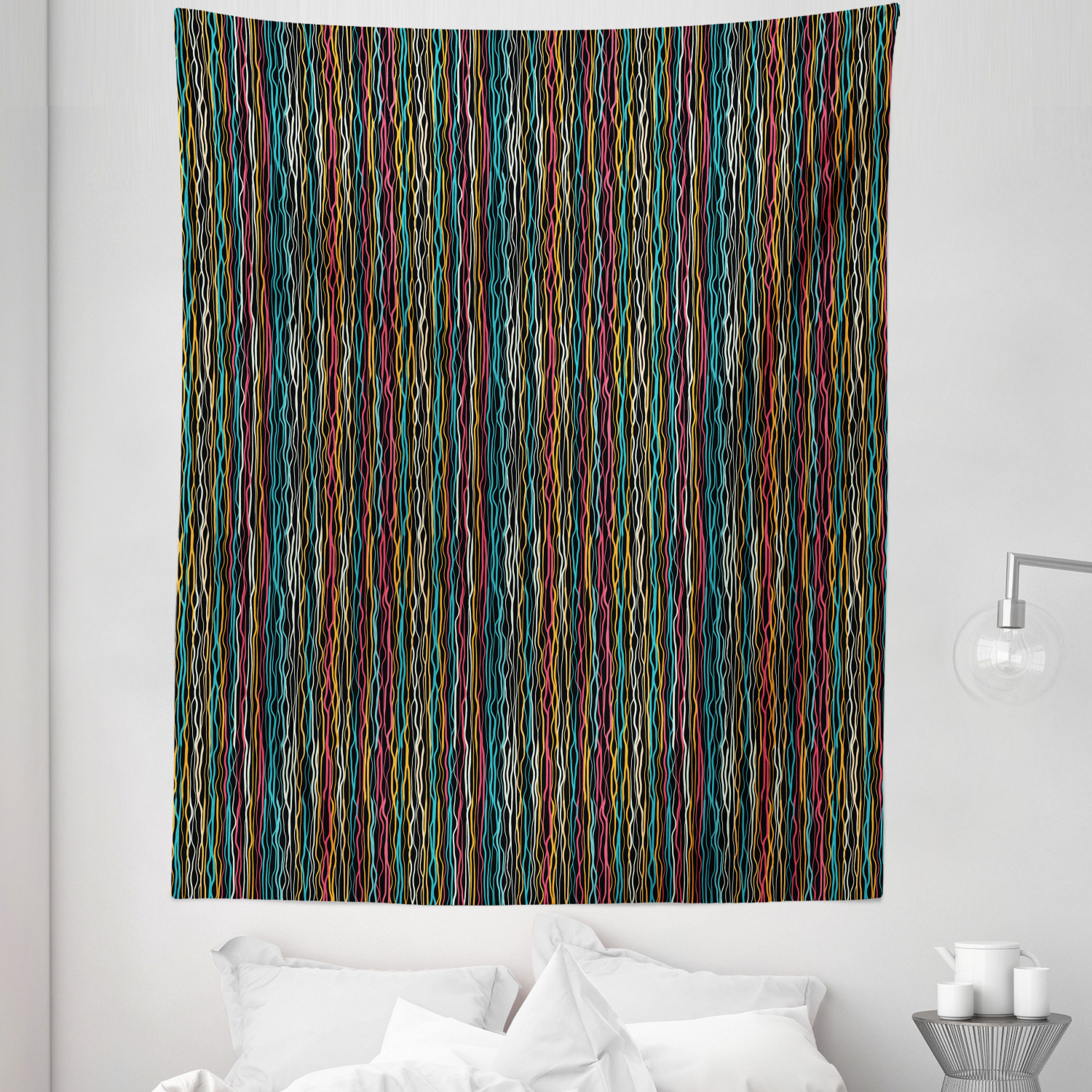 Abstract Tapestry, Modern Art Pattern with Vertical Wavy Lines in ...