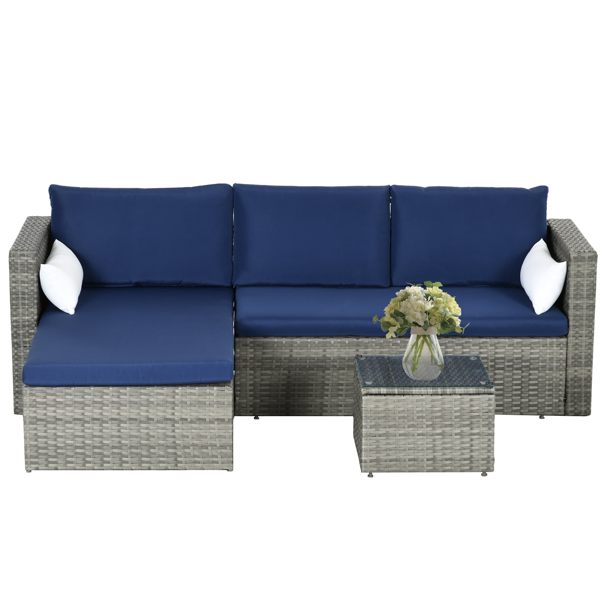 Outsunny 3-Piece Patio Furniture Set, Rattan Wicker Outdoor Sofa Set ...