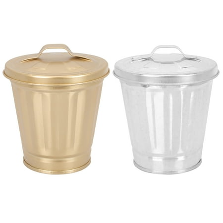 2Pcs Mini Garbage Can Desktop Iron Trash Bin Tabletop Trash Can Lidded ...