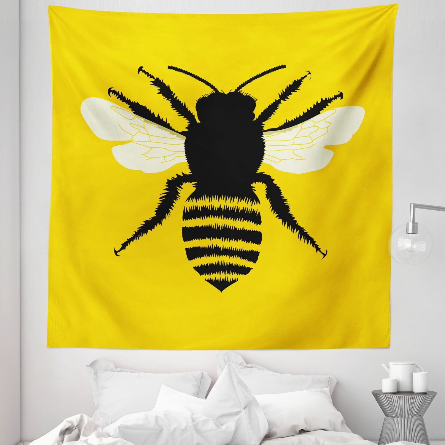Queen Bee Tapestry, Silhouette of Honeybee with Stripped Design and ...