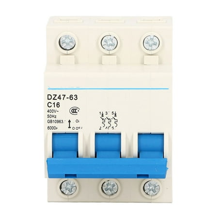 3P Miniature Circuit Breaker DIN Rail Mount Low Voltage Protection Switch 400V 16A DZ47‑63 C16 ...