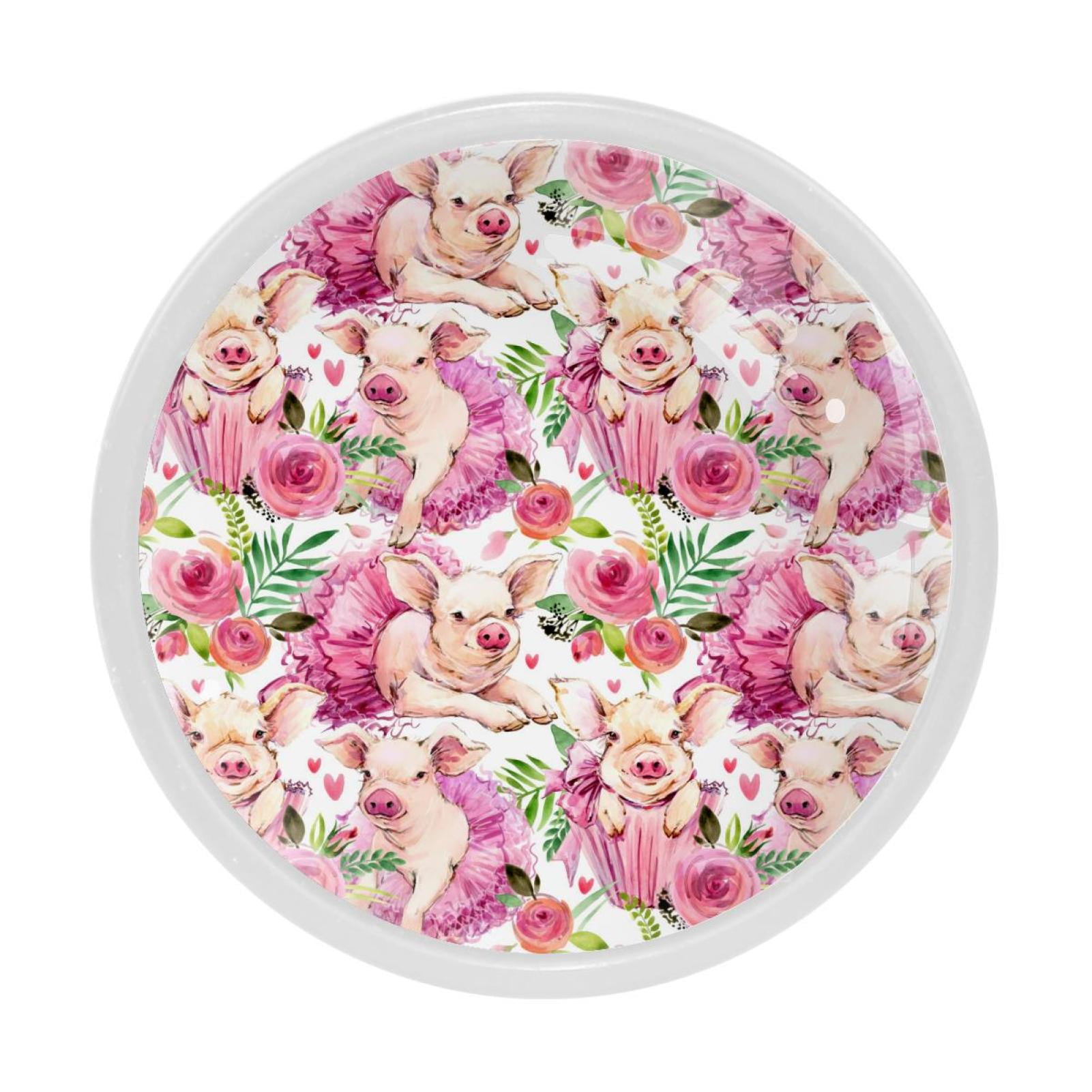 4 Pcs Cute Pig Watercolor Knobs for Kitchen Cabinet Cupboard Dresser ...