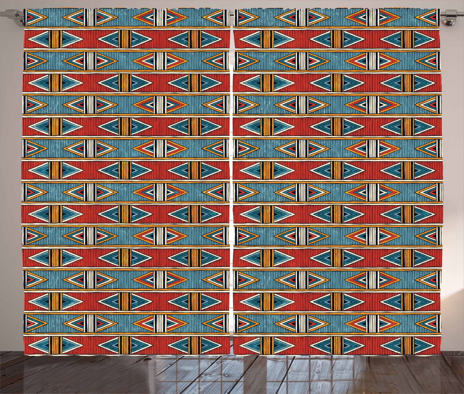 Kente Pattern Curtains 2 Panels Set, Tribal Traditional Triangles and ...