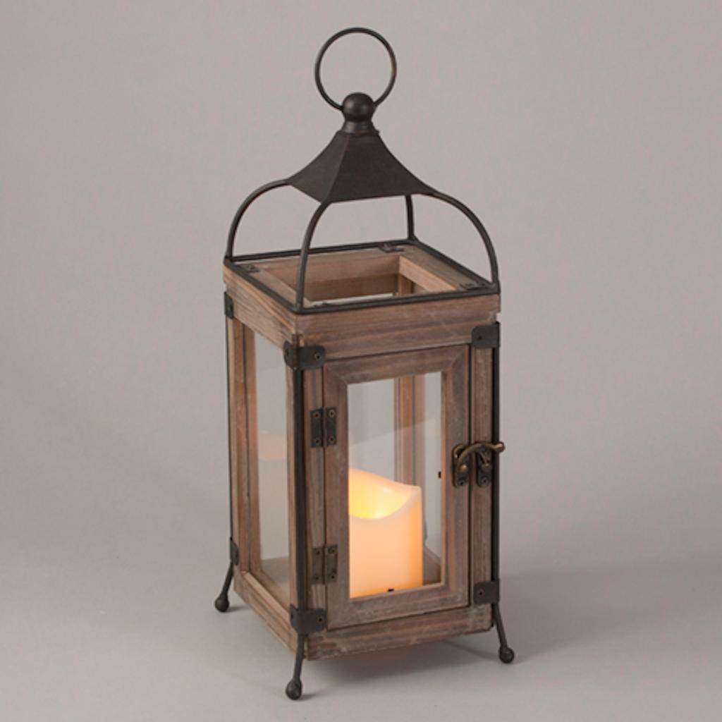 Gerson 43226 - 13.8" Wood / Metal Lantern Wavy Edge Battery Operated ...