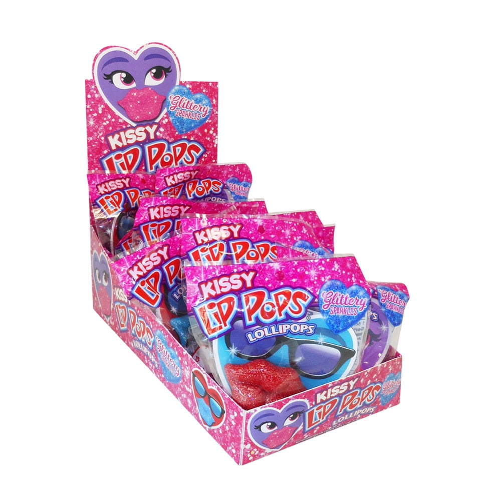 Flix Candy Valentines Day Glittery Sparkle Kissy Lip Pops - 12 Count ...