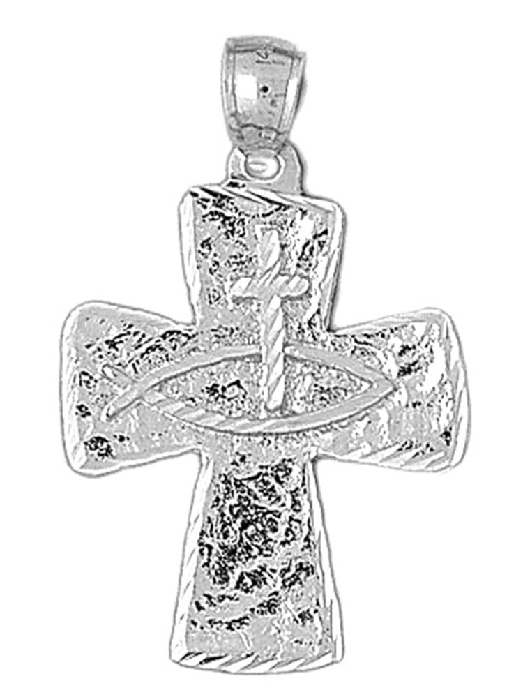 18K White Gold Ichthus & Cross Pendant - 41 mm - Walmart.com