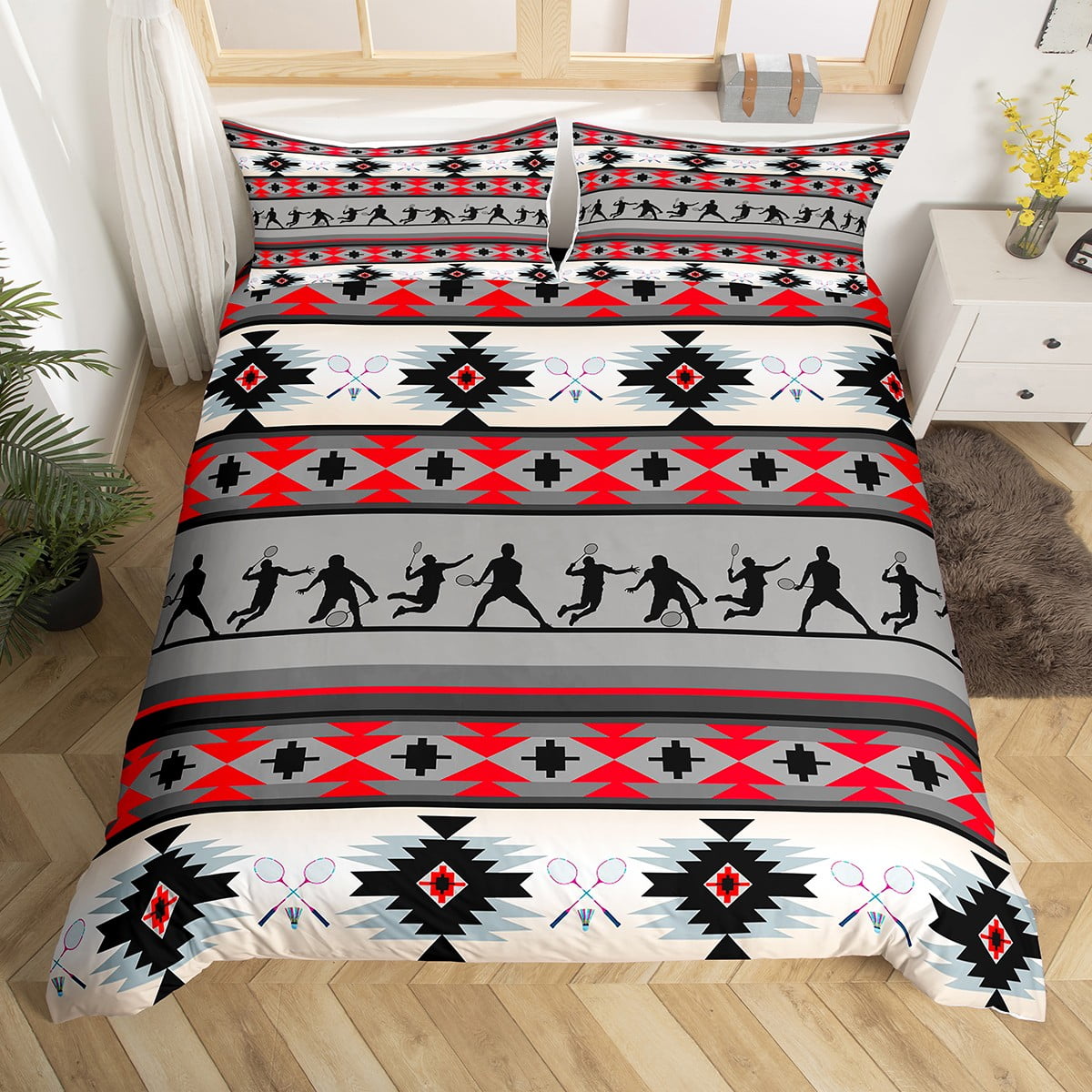 Badminton Duvet Cover Ethnic Tribe Arrow Aztec Bedding Set for Child Teens,Nordic Style Indian ...